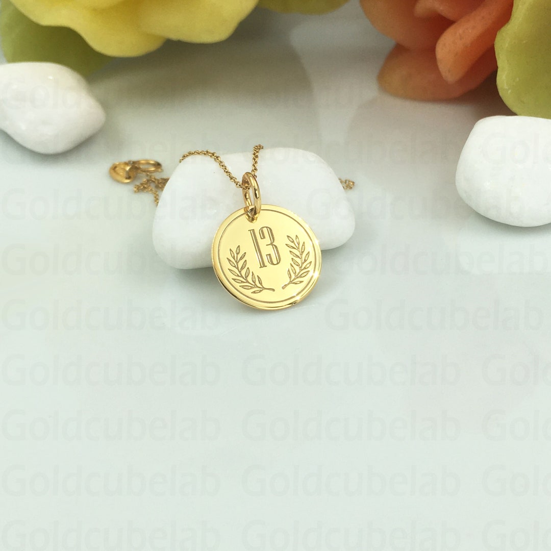 Real 14k Solid Gold Lucky Number 13 Necklace, Personalized Lucky Number ...