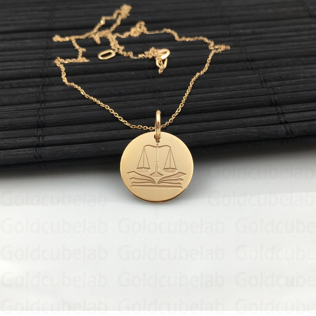 14k Solid Gold Scale of Justice Necklace, Personalized Scale of Justice Pendant, Lawyer Necklace ...