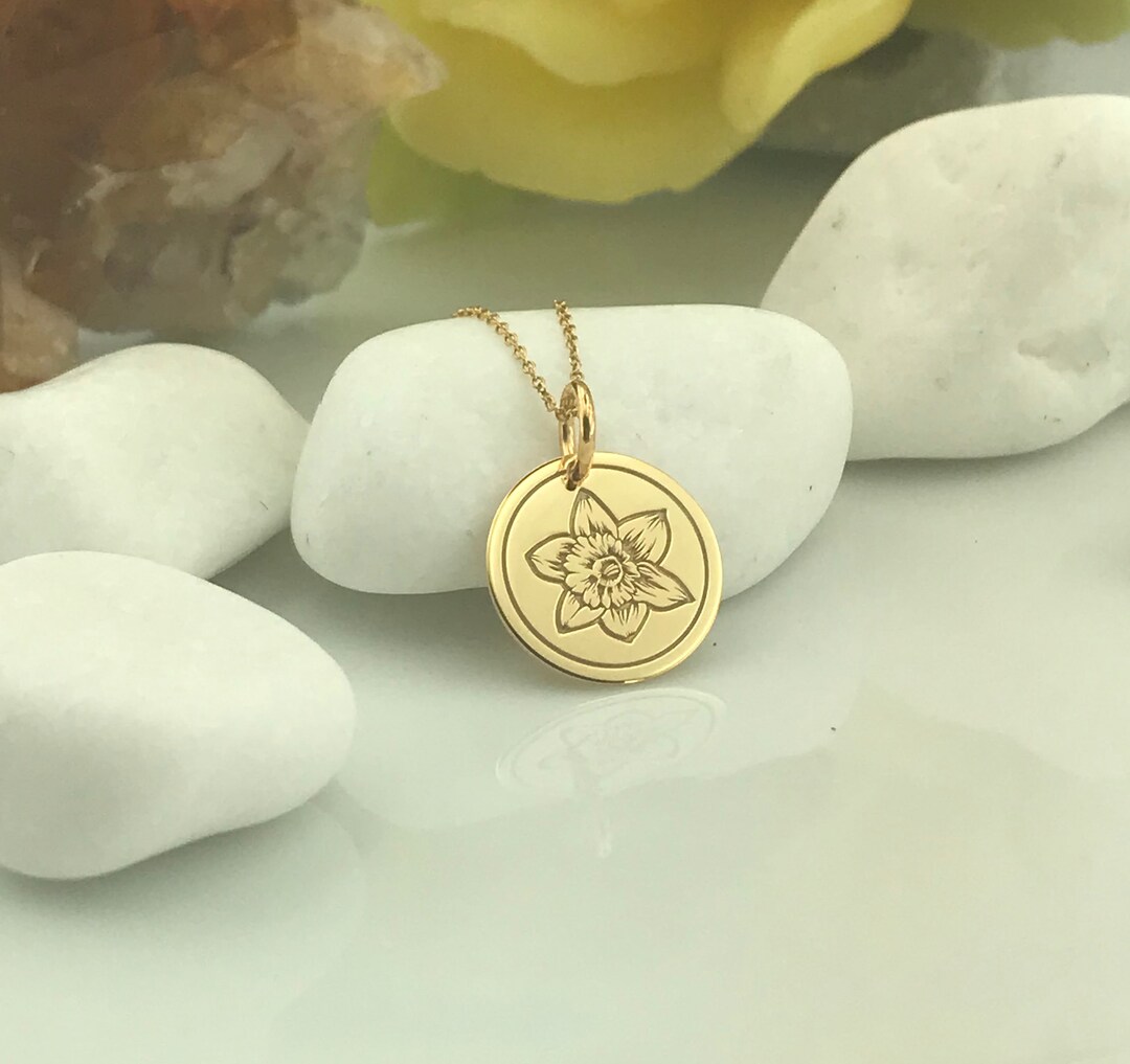 Real 14k Solid Gold Daffodil Necklace, Personalized Gold Daffodil ...