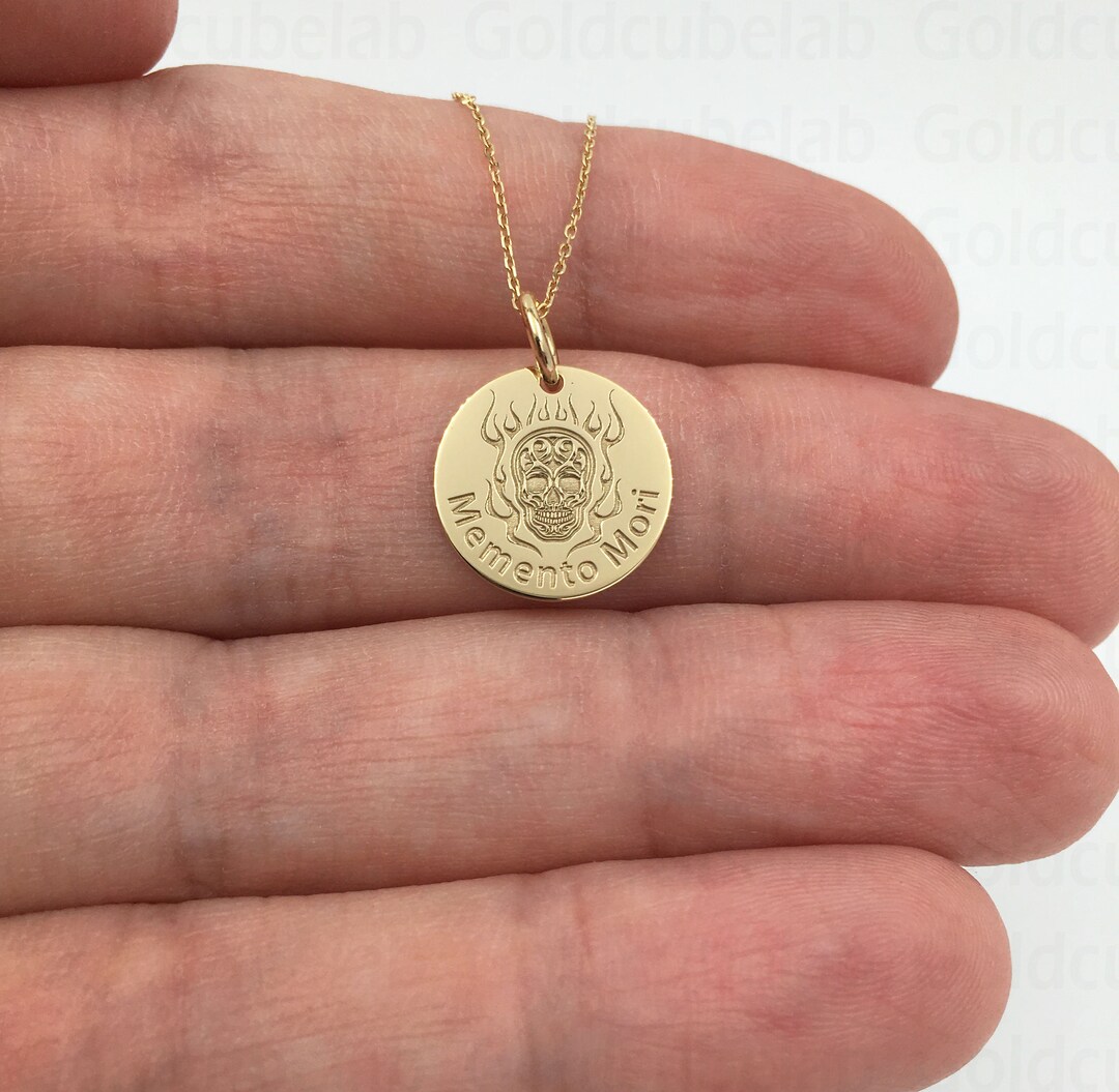 14K Real Solid Gold Memento Mori Necklace, Gold Philosophy Necklace ...