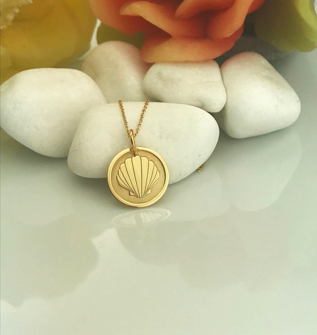 Real 14k Solid Gold Seashell Necklace, Personalized Seashell Pendant ...