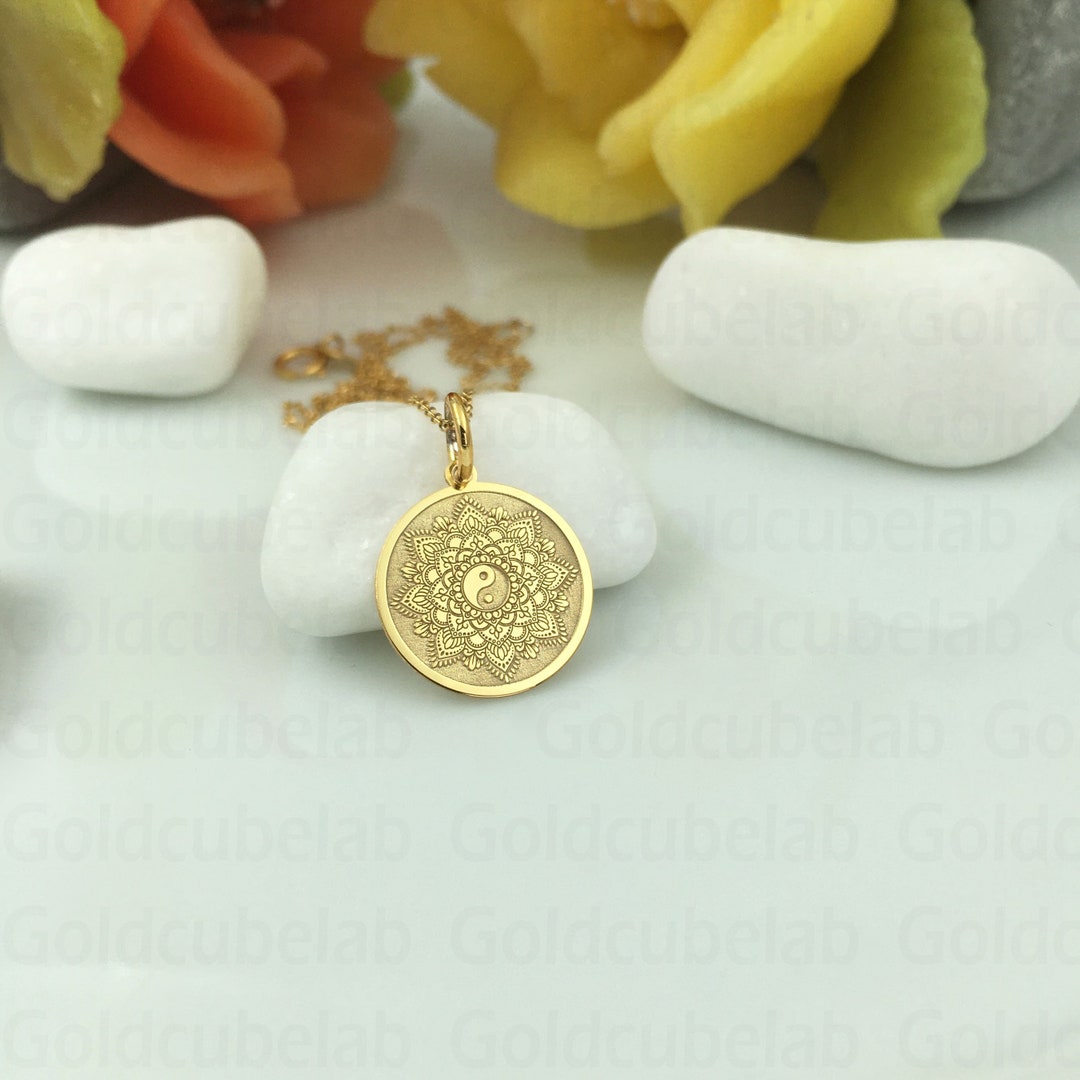 Real 14k Solid Gold Yin Yang Necklace, Personalized Yin Yang Pendant ...