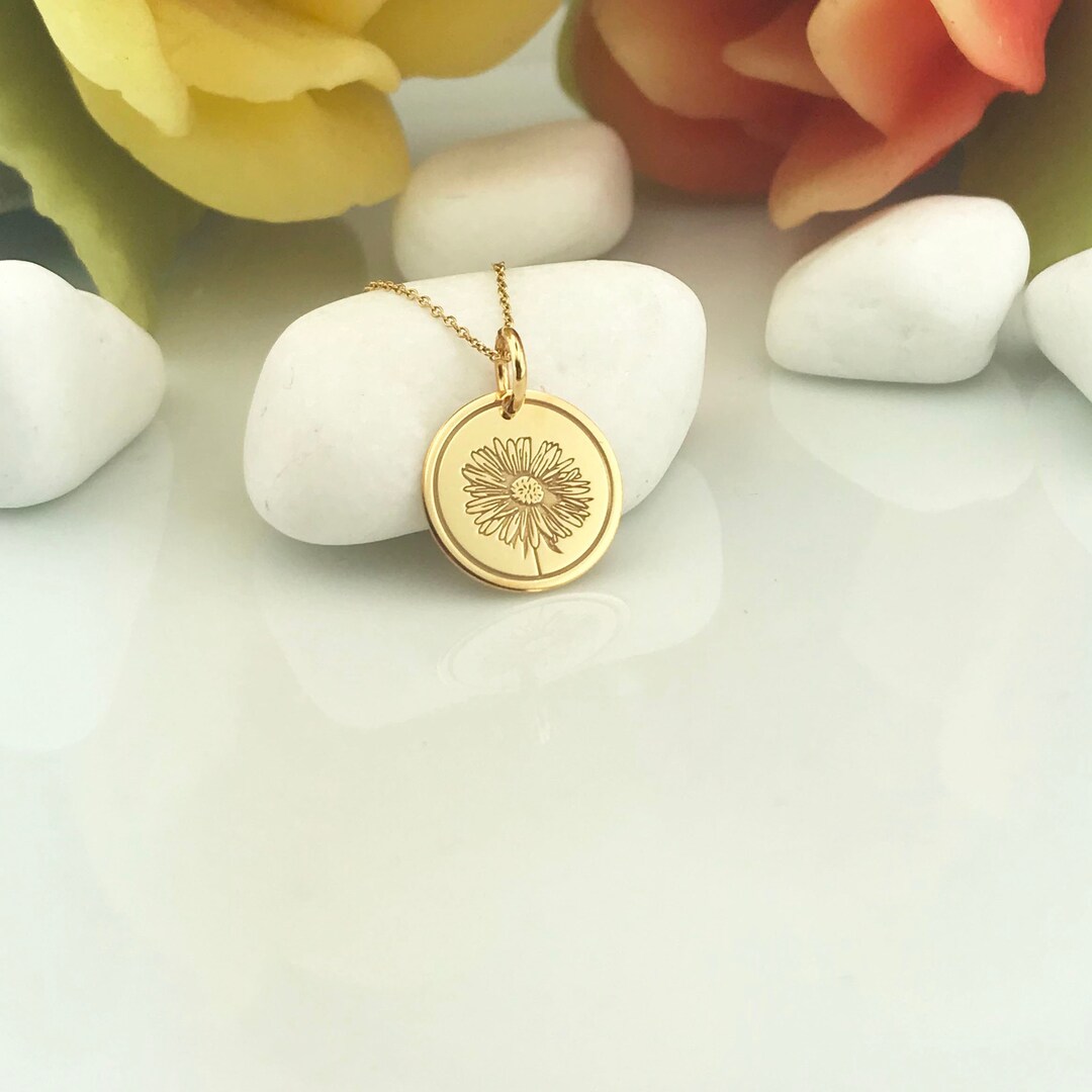 Real 14K Solid Gold Aster Birthflower Necklace, Aster Birthflower ...
