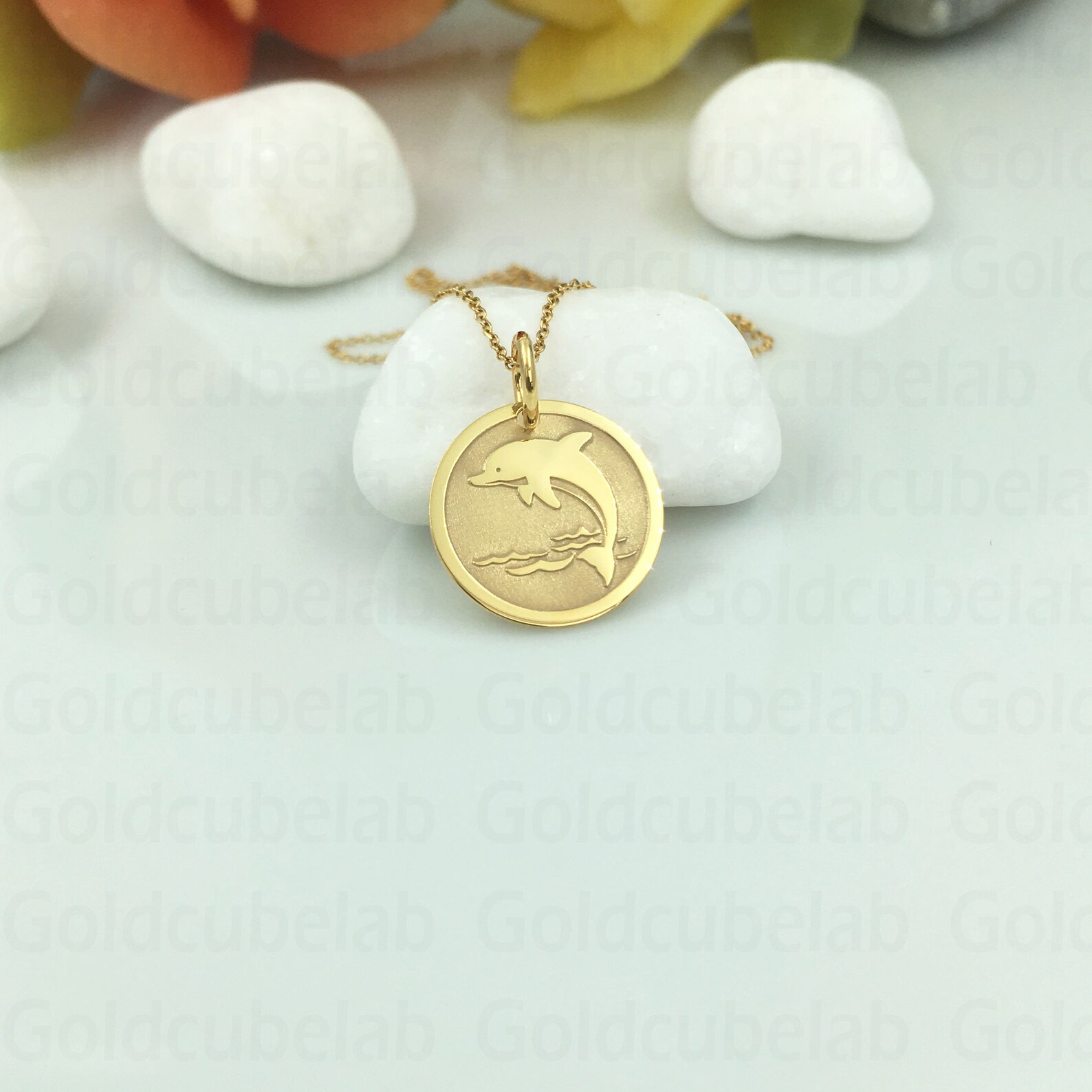 Real 14k Solid Gold Dolphin Necklace, Personalized Dolphin Pendant ...