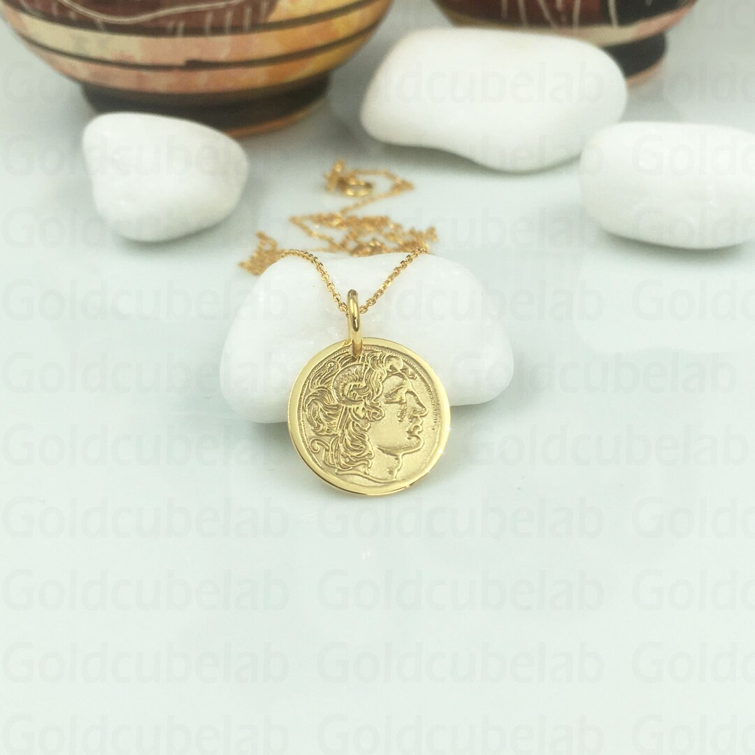 Real 14k Solid Gold Alexander the Great Necklace, Personalized King ...