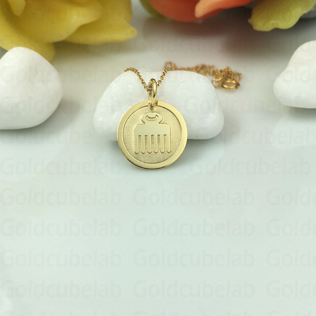 Real 14k Solid Gold Duafe Adinkra Necklace, Personalized Duafe Pendant ...