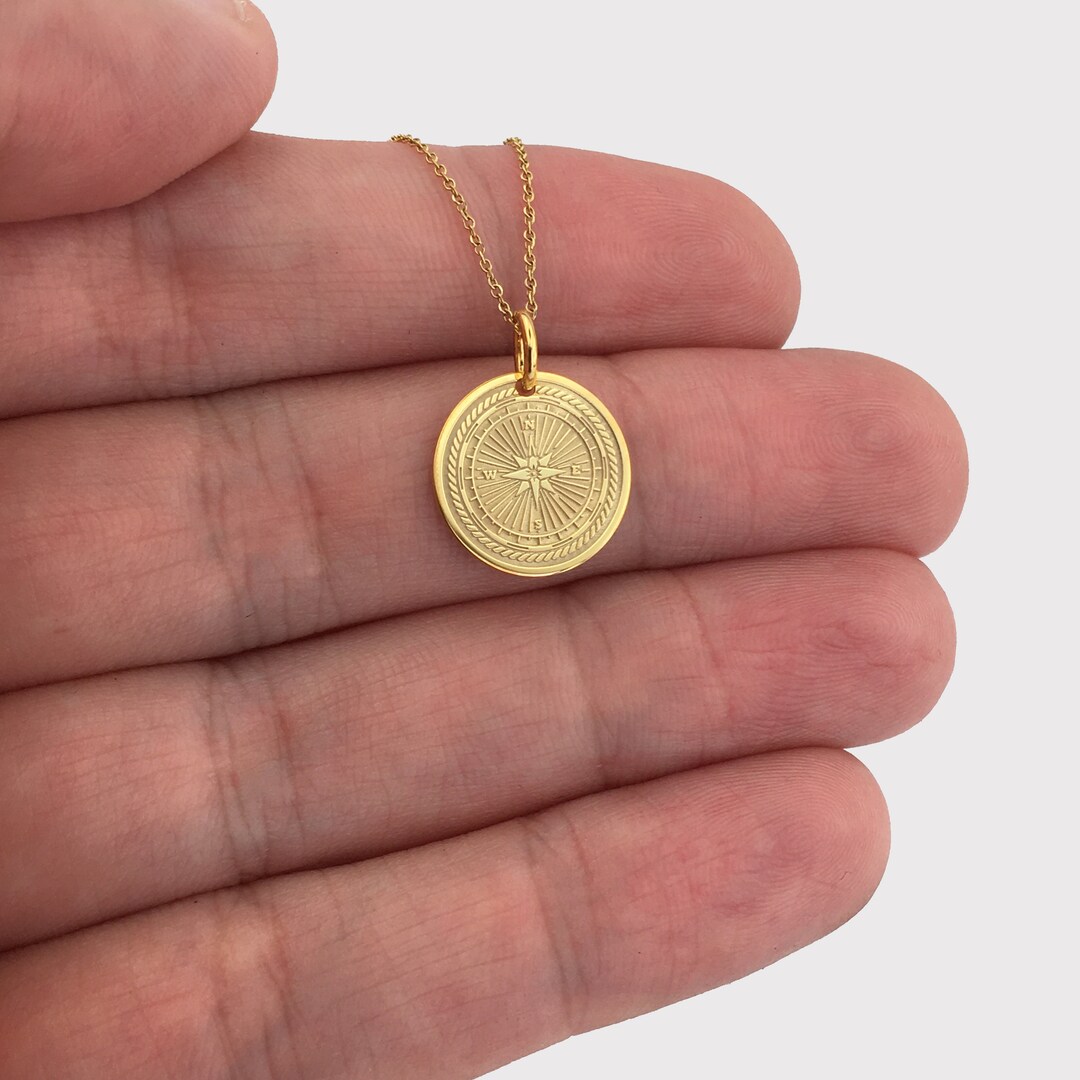 Real 14k Solid Gold Compass Necklace, Personalized Compass Pendant ...