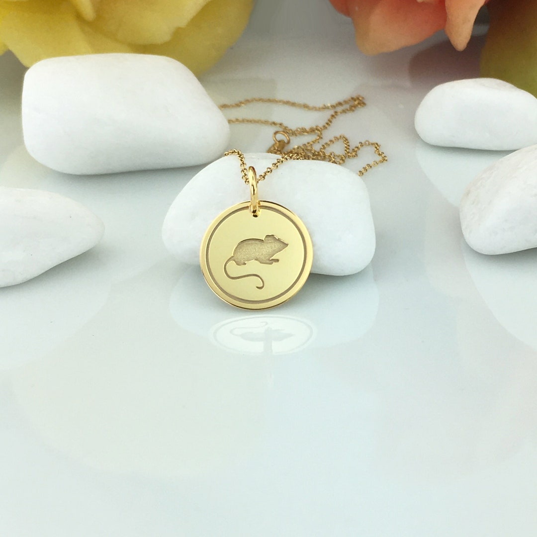 Real 14k Solid Gold Mouse Necklace, Personalized Mouse Pendant, Gold ...