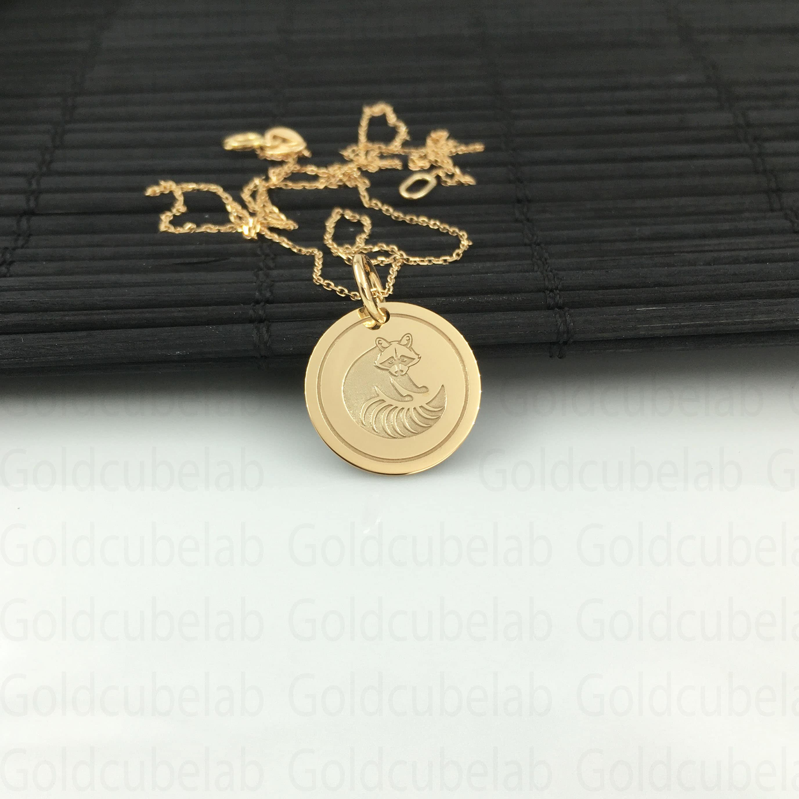 Real 14K Solid Gold Raccoon Pendant, Personalized Raccoon Necklace ...