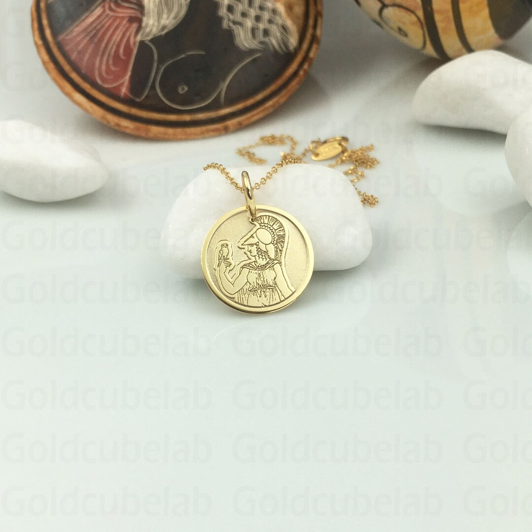 Real 14k Solid Gold Athena Necklace, Personalized Athena Pendant ...