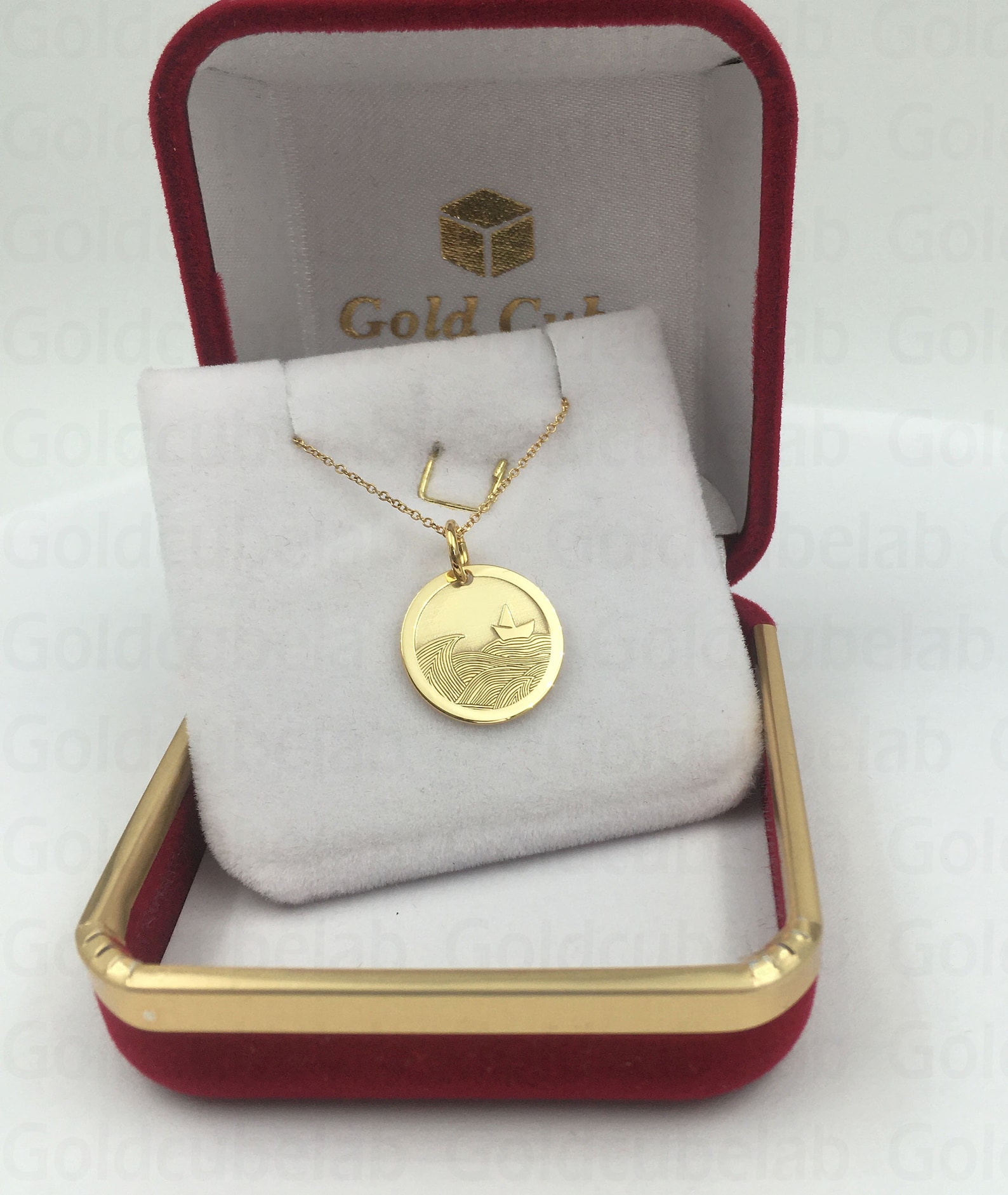 Real 14k Solid Gold Boat Waves Necklace, Personalized Boat Waves ...