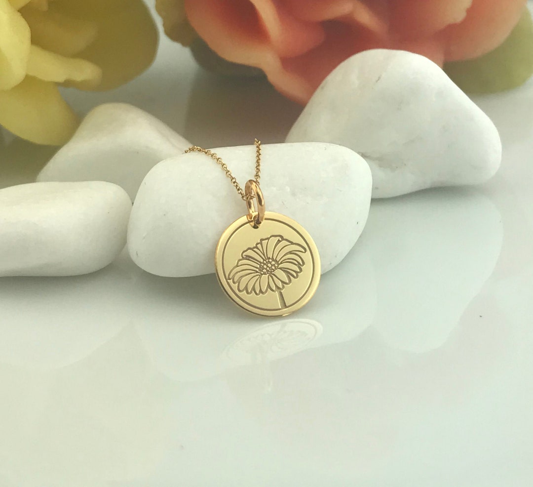 Real 14k Solid Gold Daisy Flower Necklace, Personalized Gold Daisy ...