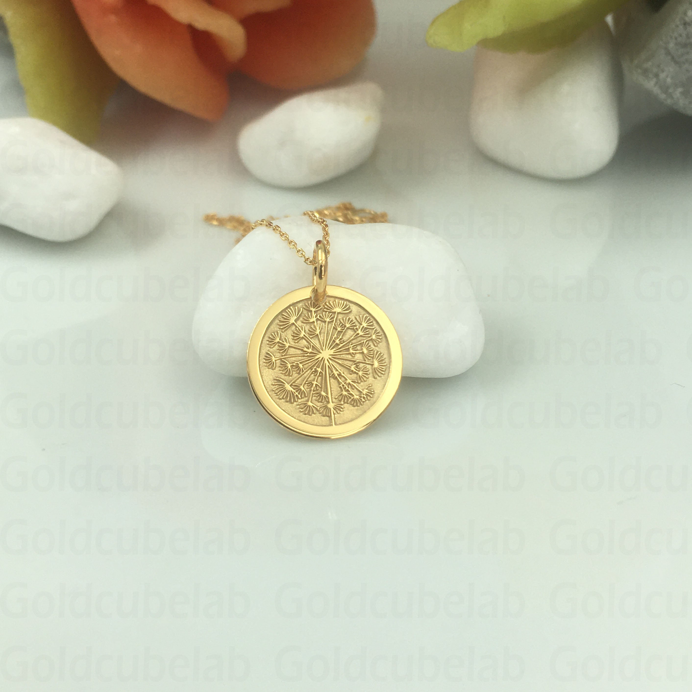 Real 14k Solid Gold Dandelion Necklace, Personalized Dandelion Pendant ...