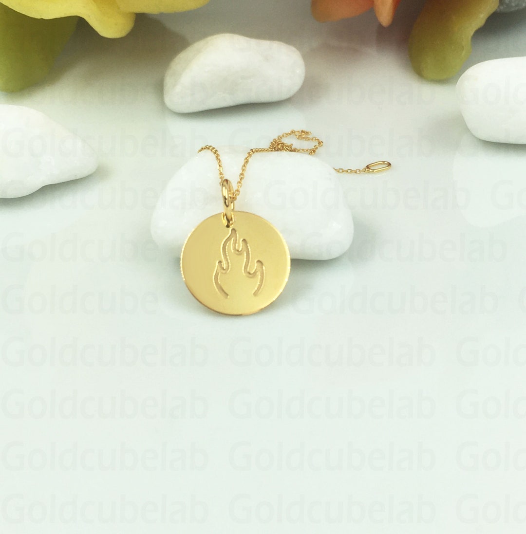 Real 14k Solid Gold Fire Necklace, Personalized Fire Pendant, Dainty ...