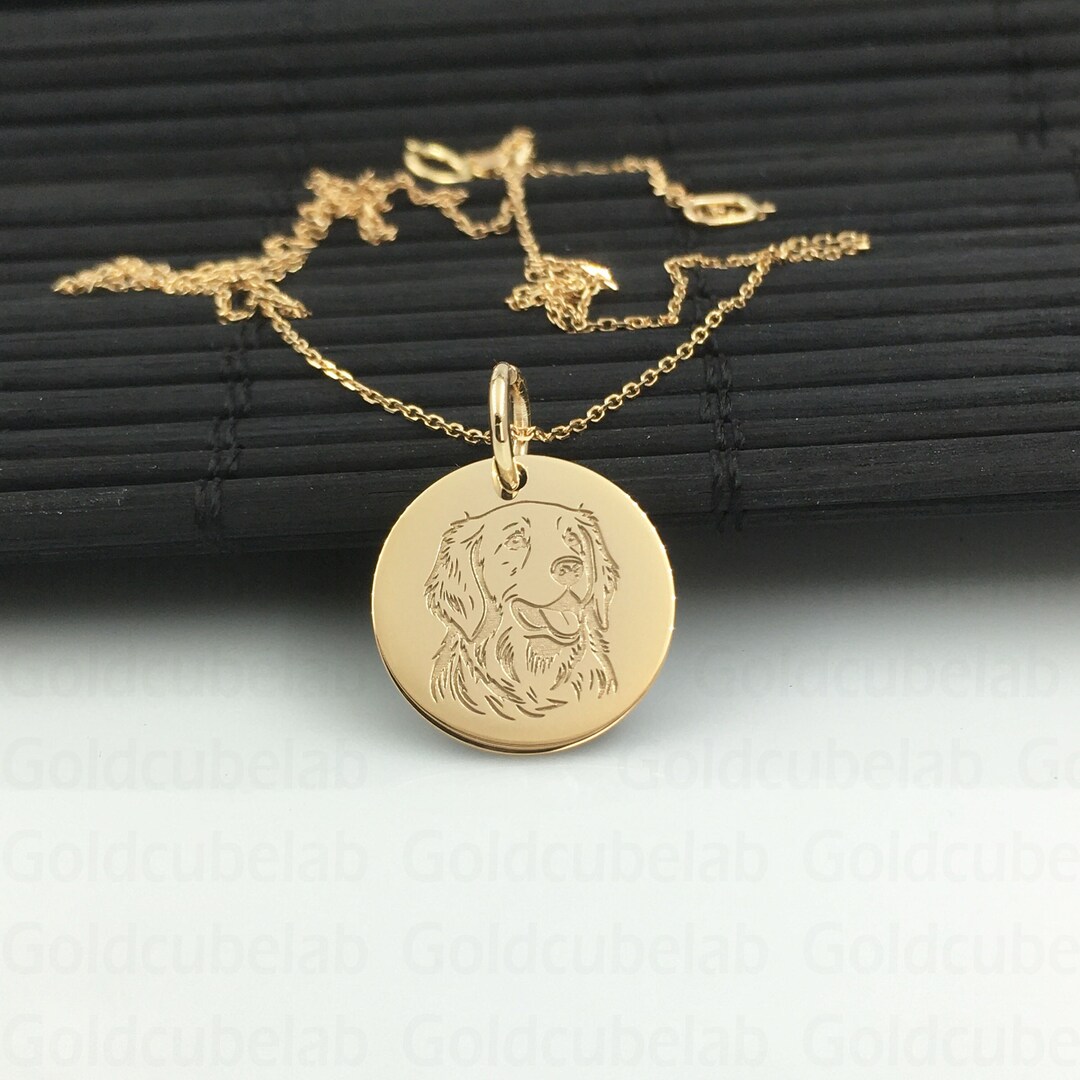 Real 14k Solid Gold Golden Retriever Dog Necklace, Personalized Golden ...