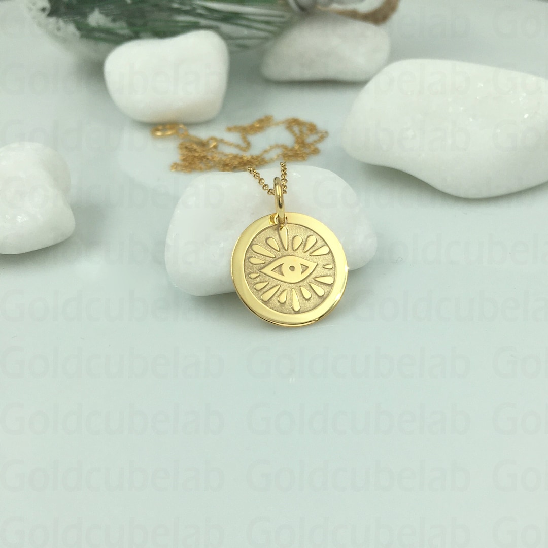 Real 14k Solid Gold Eye Necklace, Personalized Eye Pendant, Eye of ...