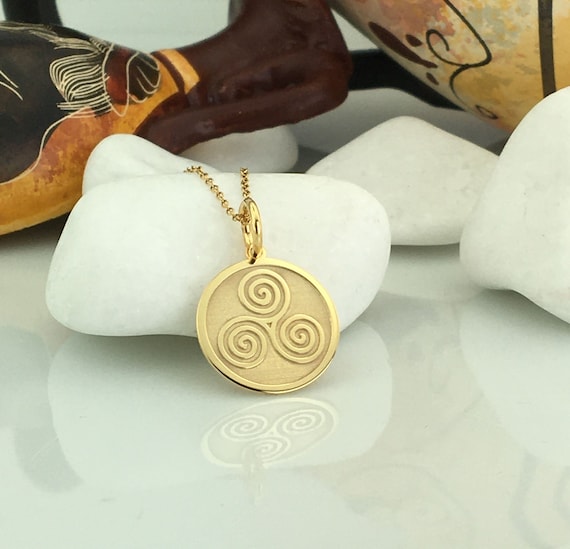 Real 14k Solid Gold Triskele Necklace Personalized Triskelion Pendant Dainty Celtic Necklace Trisquelion Pendant Triple Spiral Necklace Etsy
