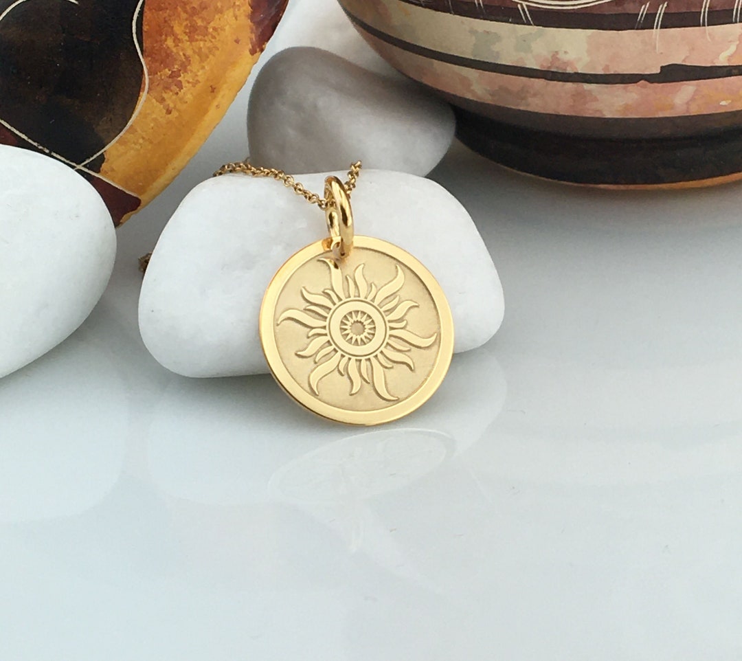 Real 14k Solid Gold Sun Necklace, Personalized Sun Pendant, Dainty Sun ...
