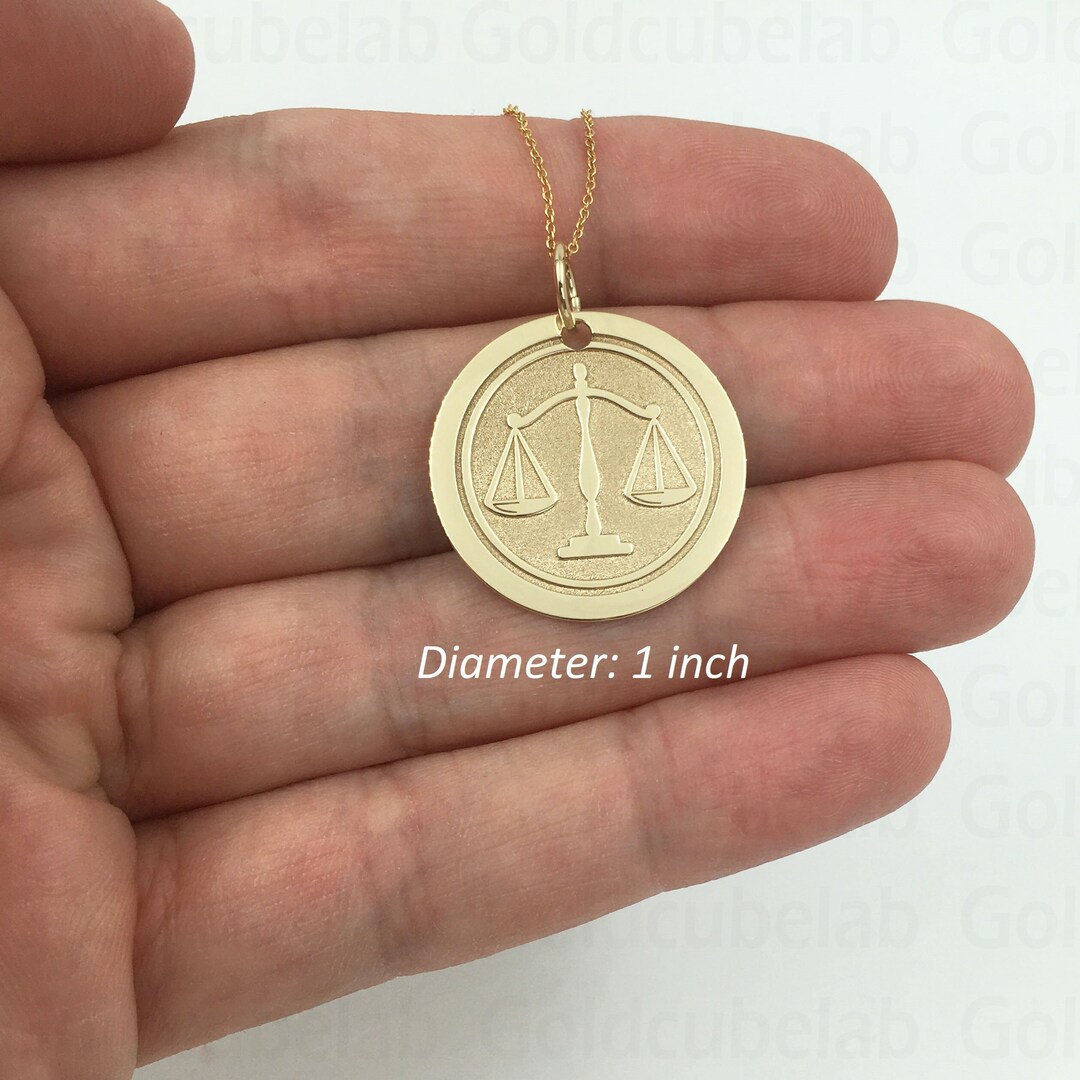 Real 14k Solid Gold Scale of Justice Necklace, Personalized Scale of ...