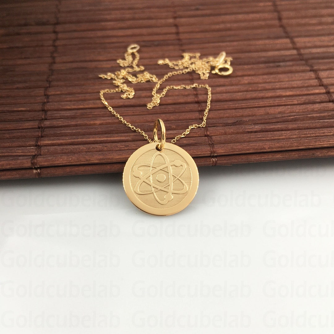 Real 14k Solid Gold Atom Necklace, Personalized Atom Pendant, Physics ...