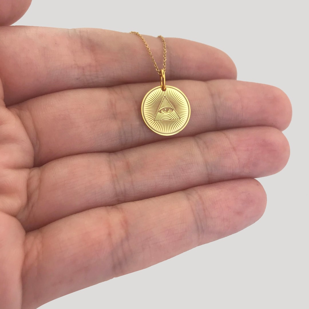 Real 14k Solid Gold Illuminati Necklace, Personalized Eye Pendant, All ...