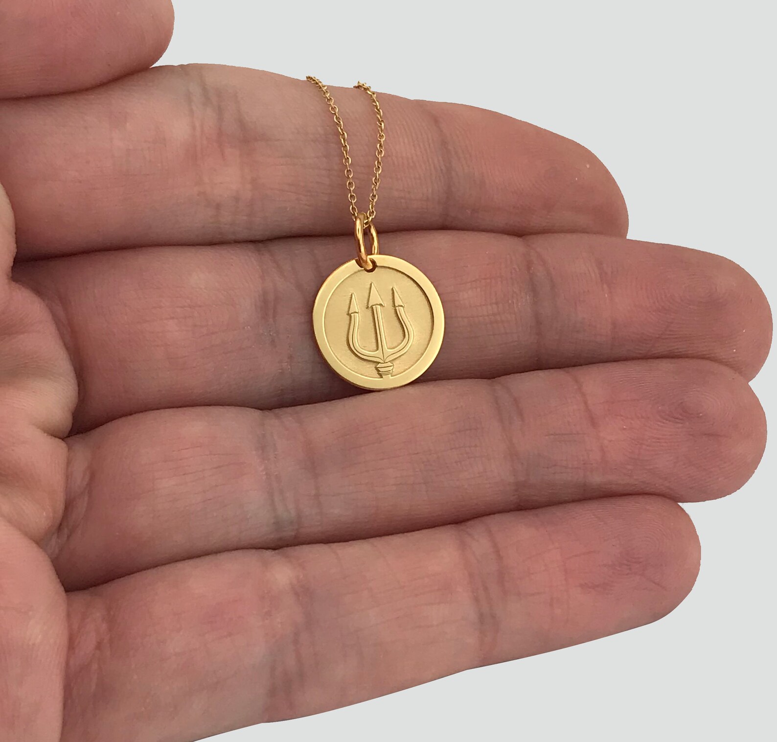 Real 14k Solid Gold Trident Necklace Personalized Trident | Etsy