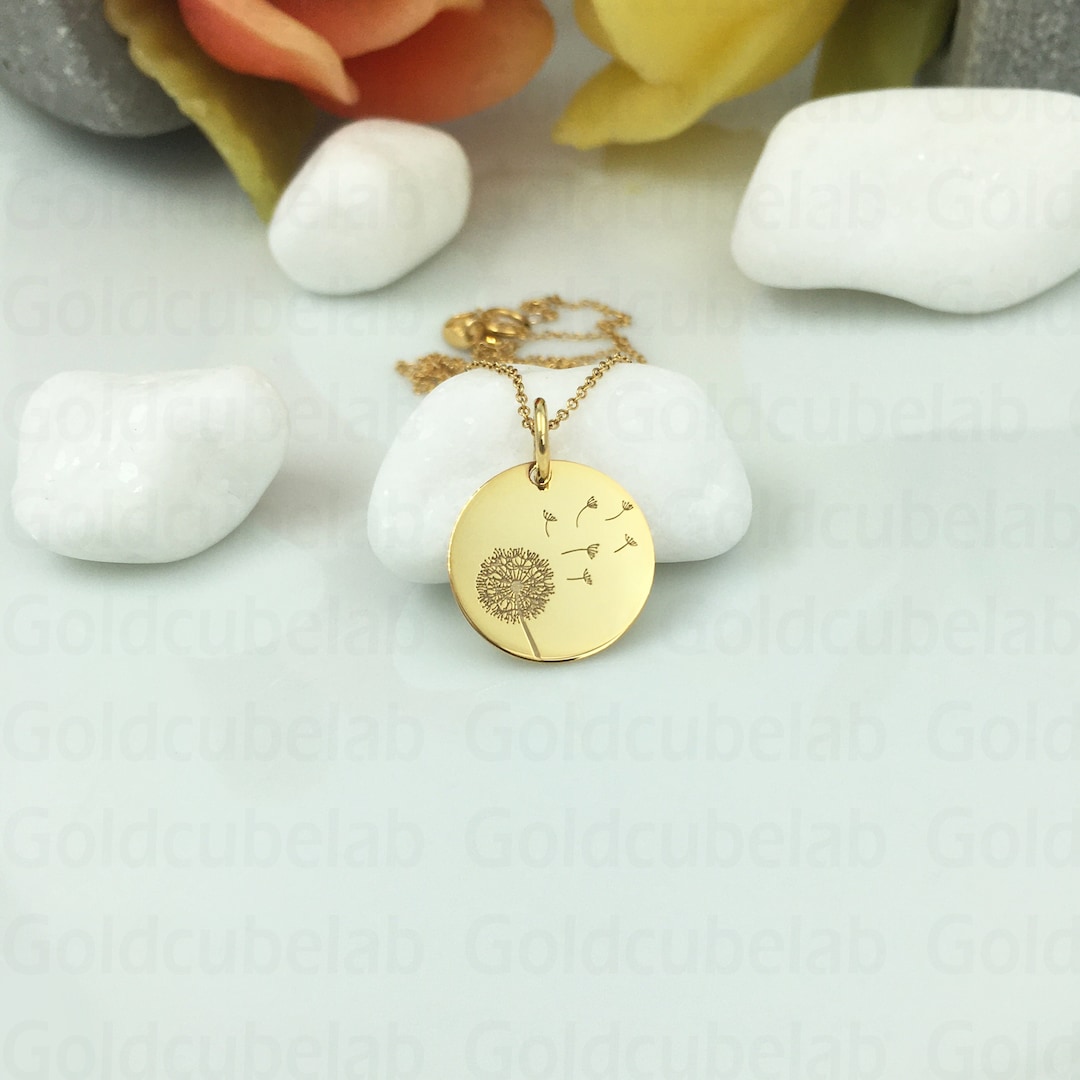 Real 14k Solid Gold Dandelion Necklace, Personalized Dandelion Pendant ...
