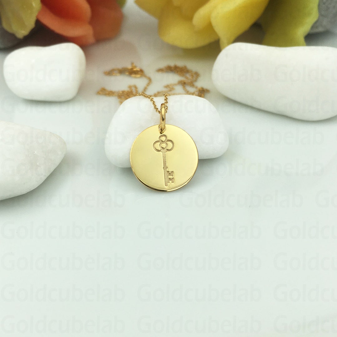 Real 14k Solid Gold Key Necklace, Personalized Key Pendant, Dainty Key ...