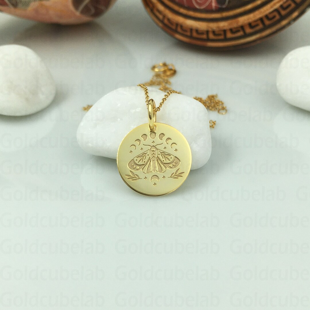 Real 14k Solid Gold Moth Necklace, Personalized Moth Pendant, Dainty ...