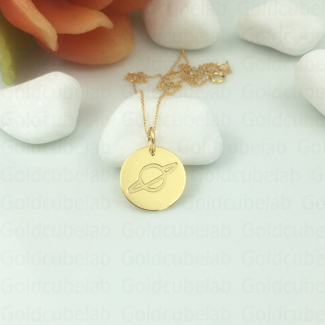 Real 14k Solid Gold Saturn Necklace, Personalized Saturn Pendant, Gold ...