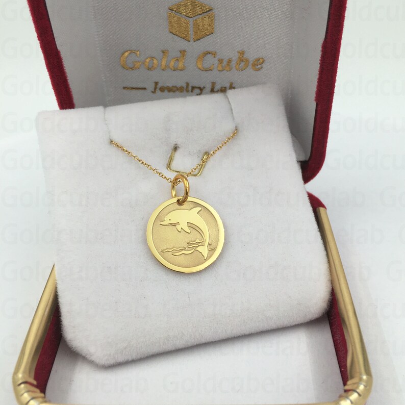 Real 14k Solid Gold Dolphin Necklace, Personalized Dolphin Pendant ...