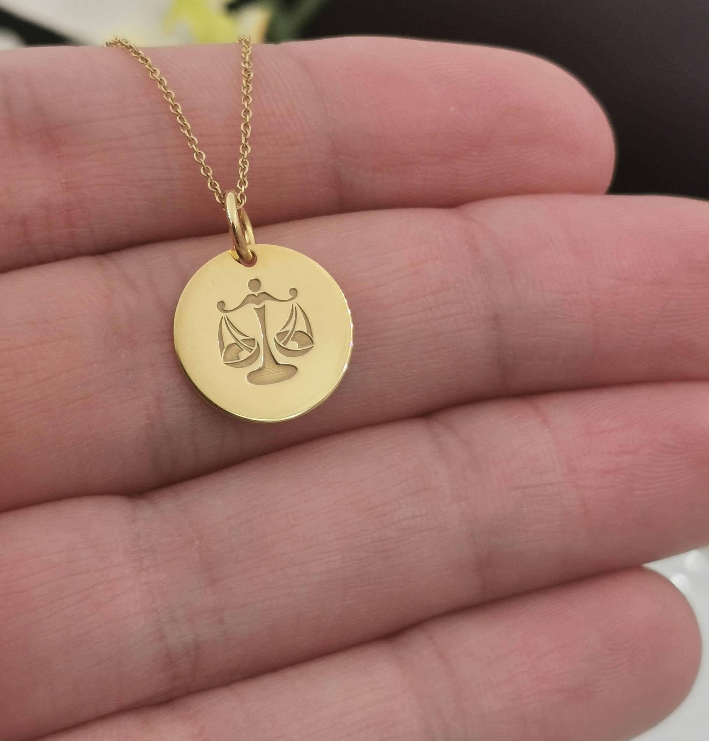 Real 14k Solid Gold Libra Zodiac Necklace Personalized Gold | Etsy