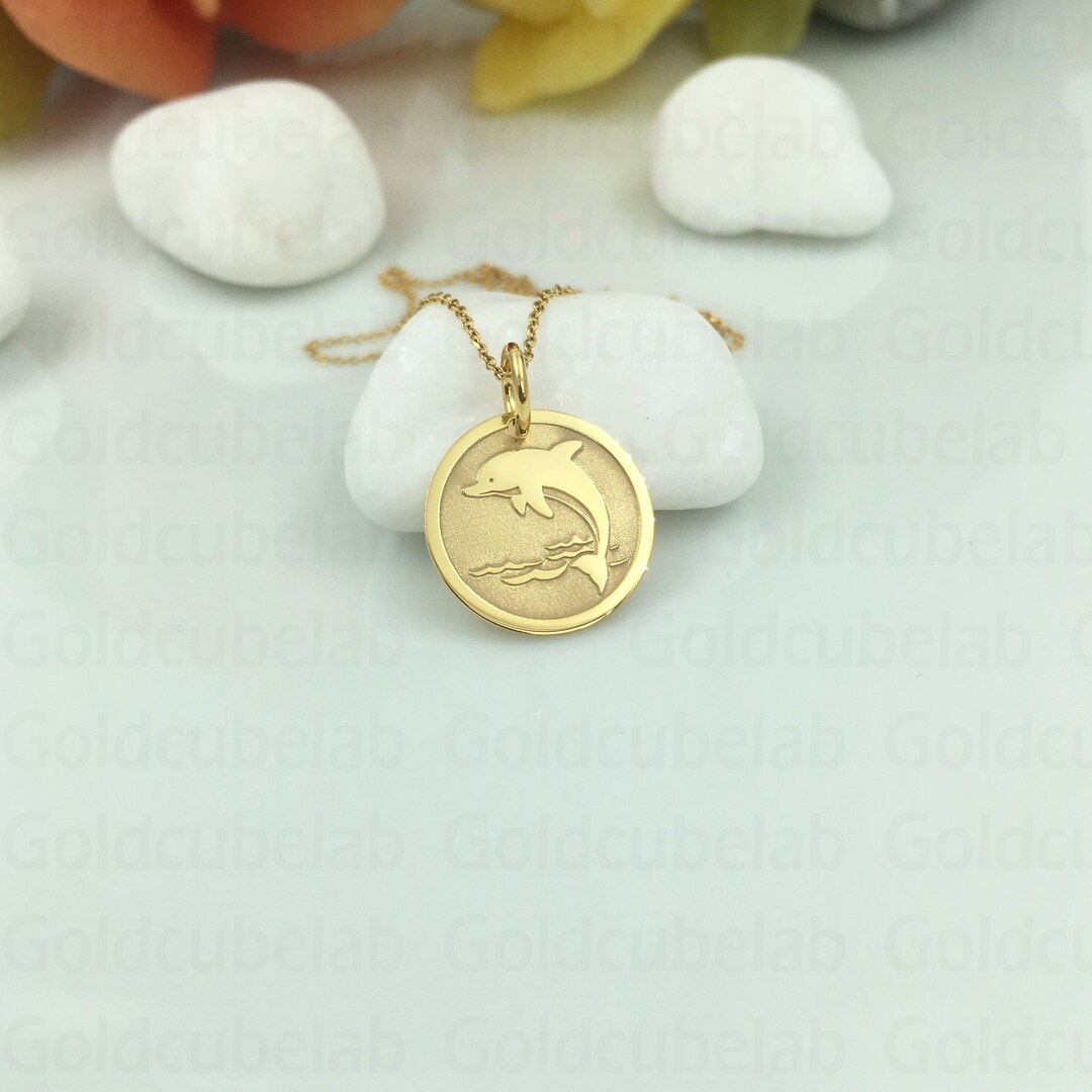 Real 14k Solid Gold Dolphin Necklace, Personalized Dolphin Pendant ...
