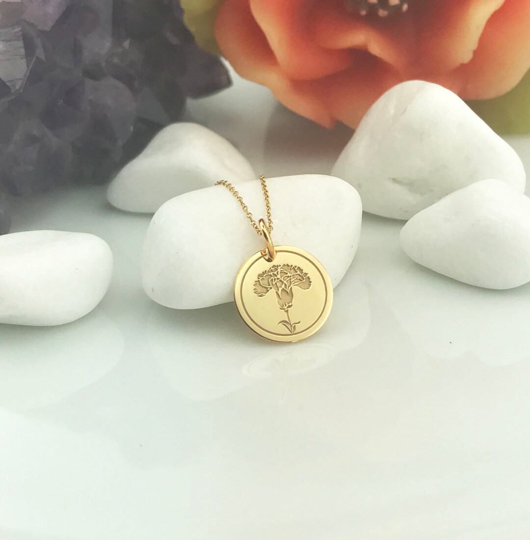 Real 14k Solid Gold Carnation Flower Necklace, Personalized Carnation ...