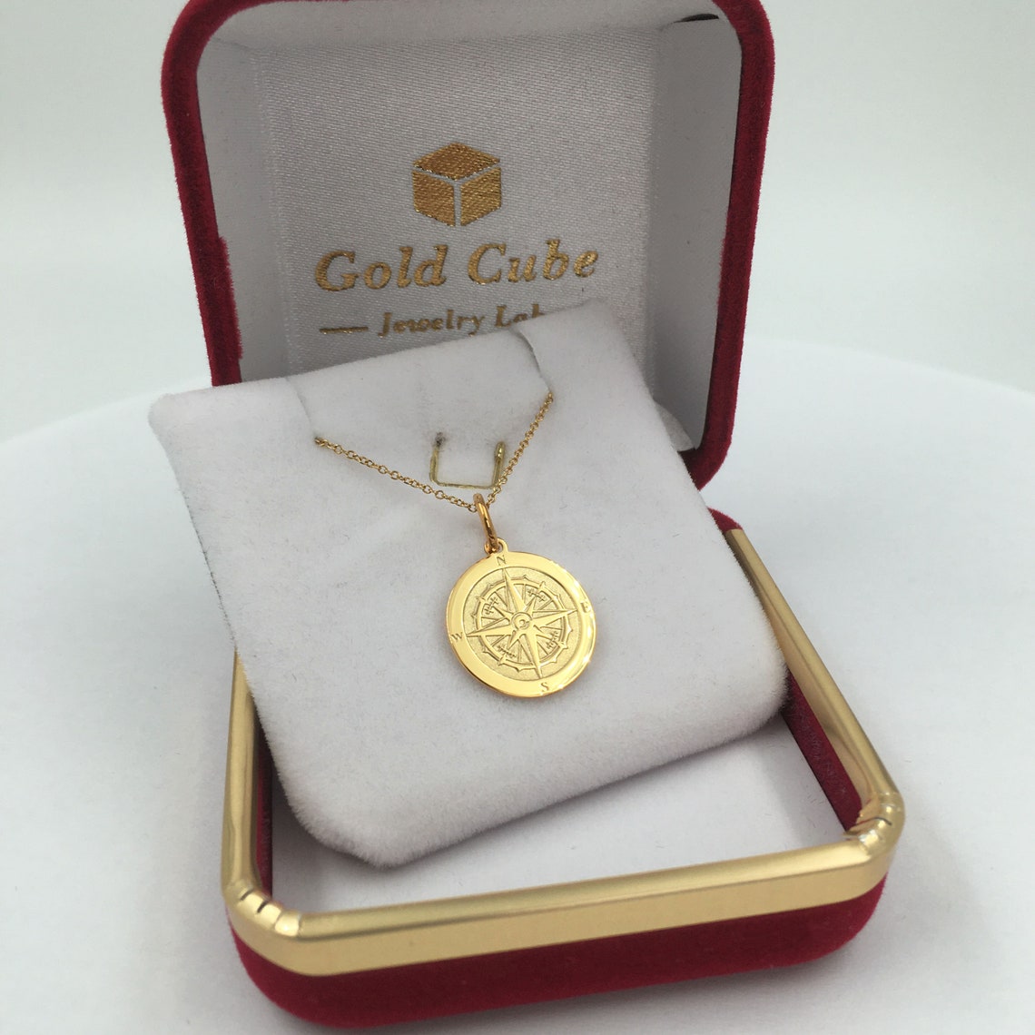 Real 14k Solid Gold Compass Necklace Navigation Compass - Etsy
