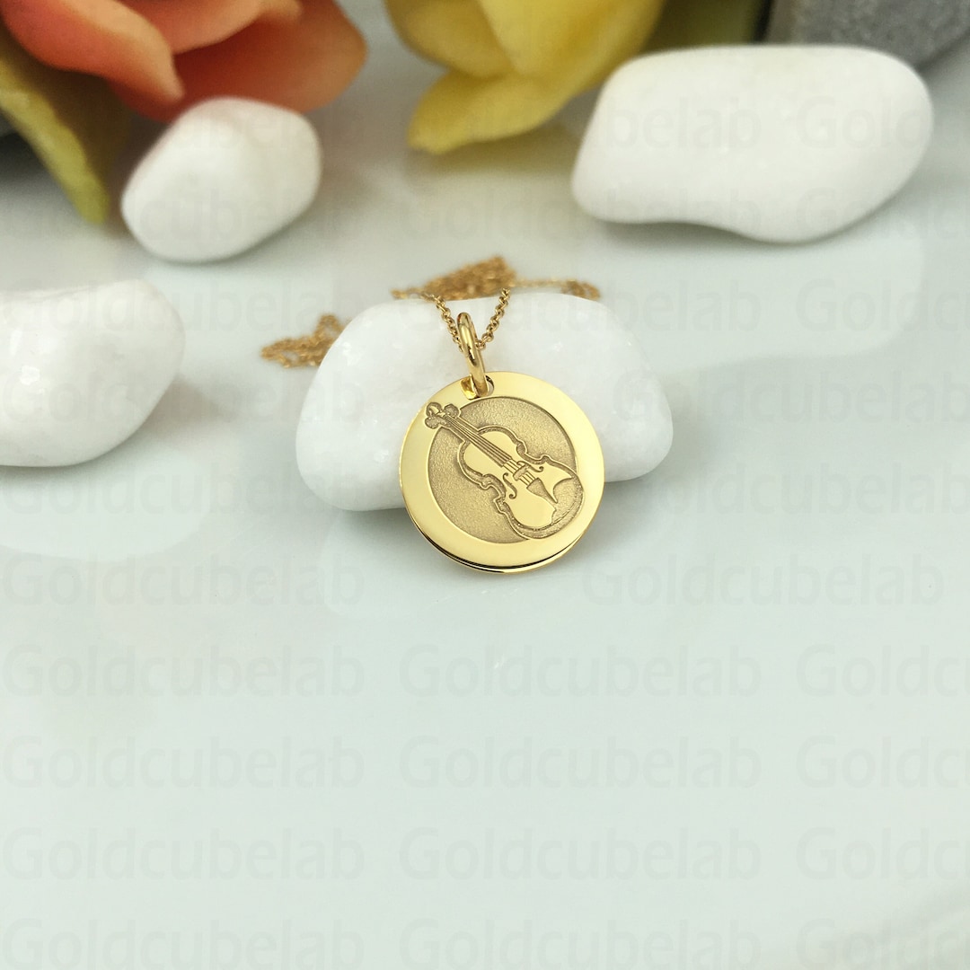 Real 14k Solid Gold Violin Necklace, Personalized Violin Pendant, Gold ...