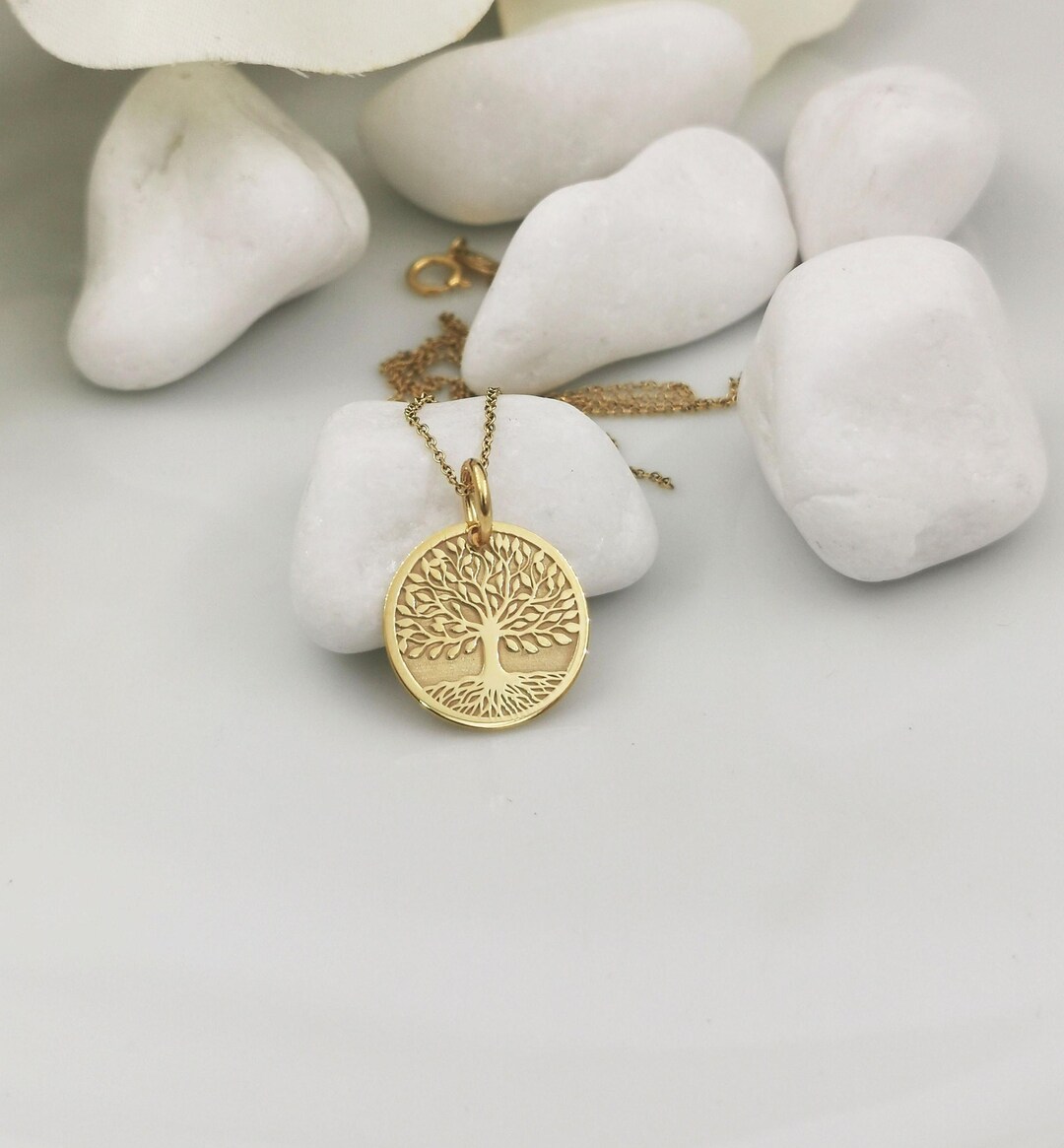 14K Solid Gold Tree of Life Necklace, Family Tree Personalized Name ...