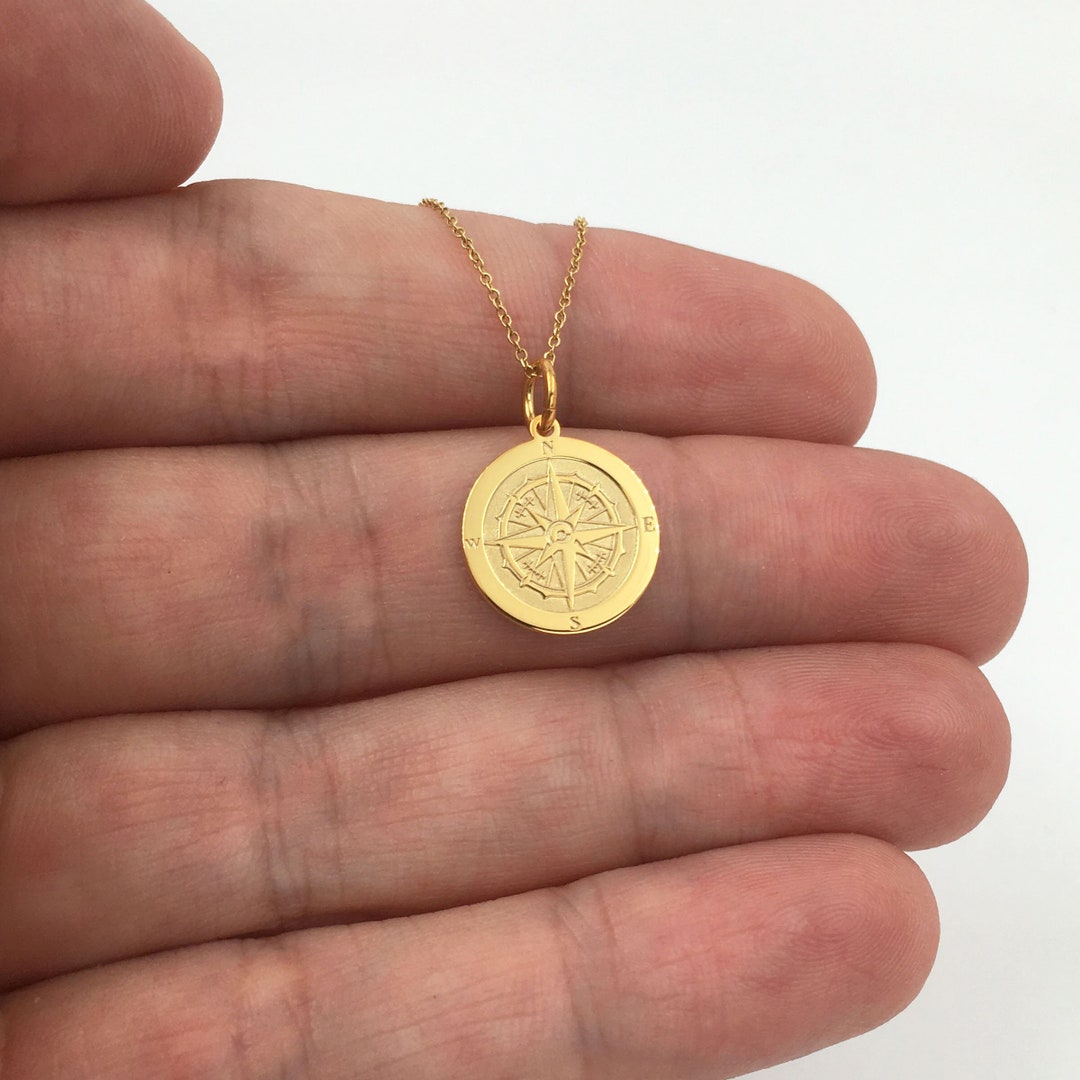 Compass Necklace, 14K Real Gold Compass Pendant, Personalized Compass ...