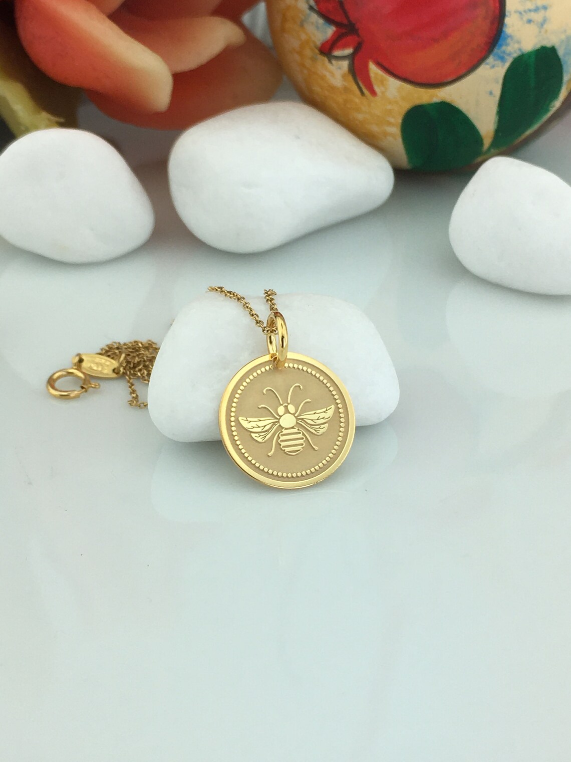 Real 14k Solid Gold Bee Necklace Personalized Honeybee - Etsy