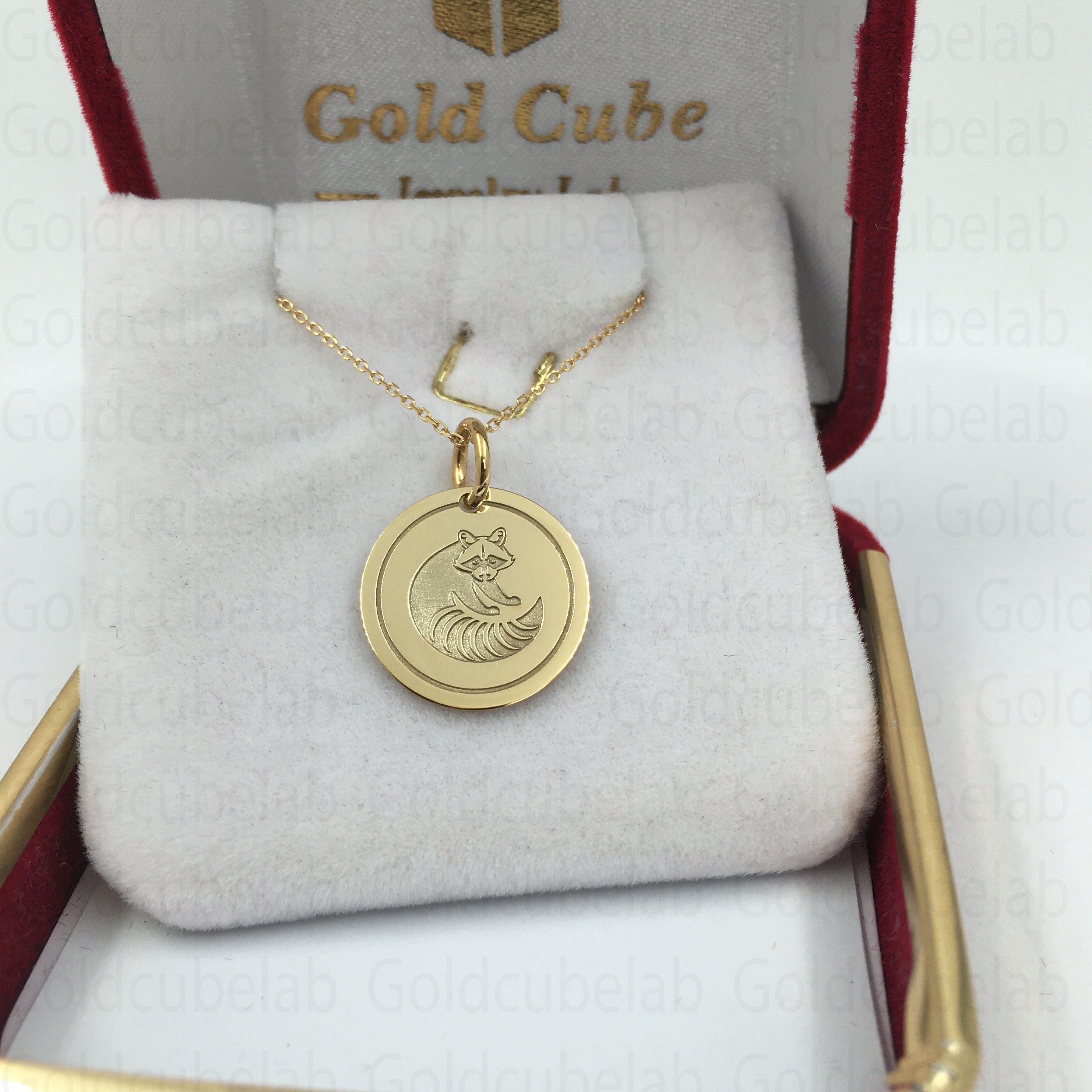 Real 14K Solid Gold Raccoon Pendant, Personalized Raccoon Necklace ...