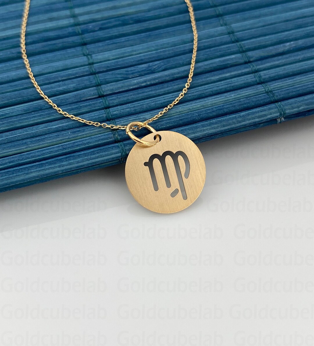 Real 14k Solid Gold Virgo Zodiac Necklace, Personalized Brushed Finish ...