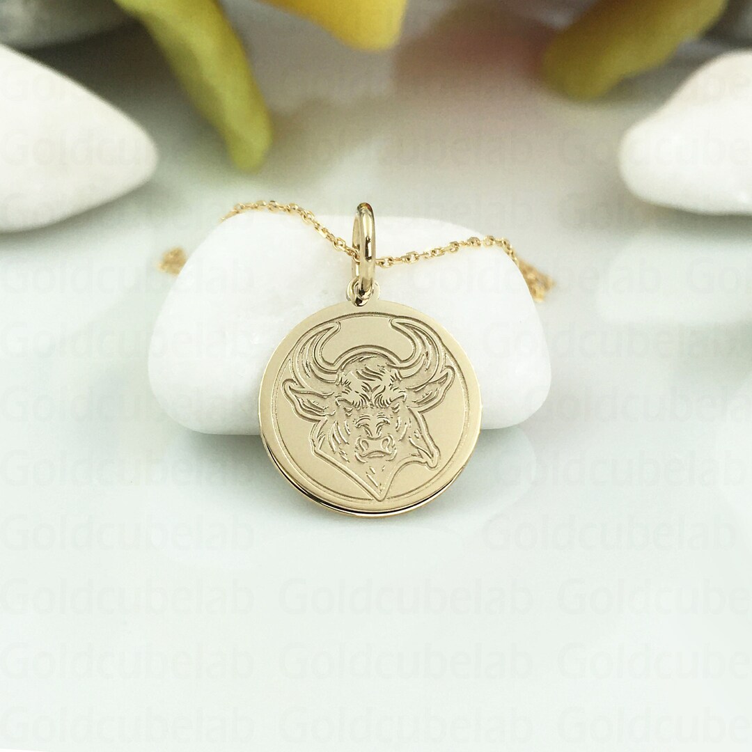 Real 14k Solid Gold Bull Head Necklace, Personalized Bull Head Pendant ...