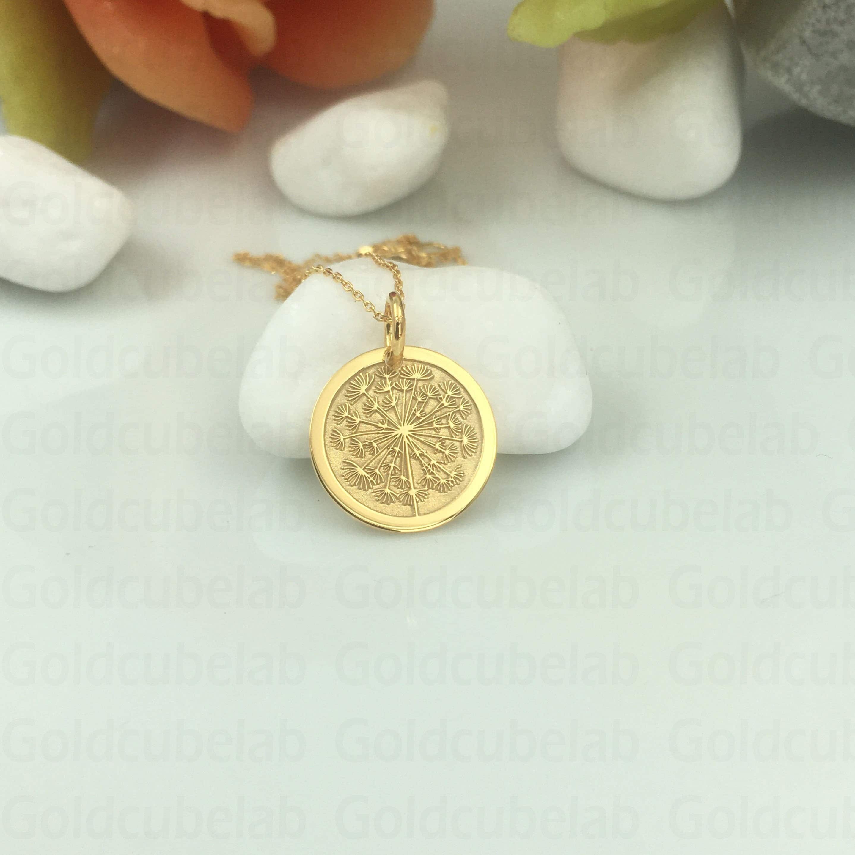 Real 14k Solid Gold Dandelion Necklace, Personalized Dandelion Pendant ...