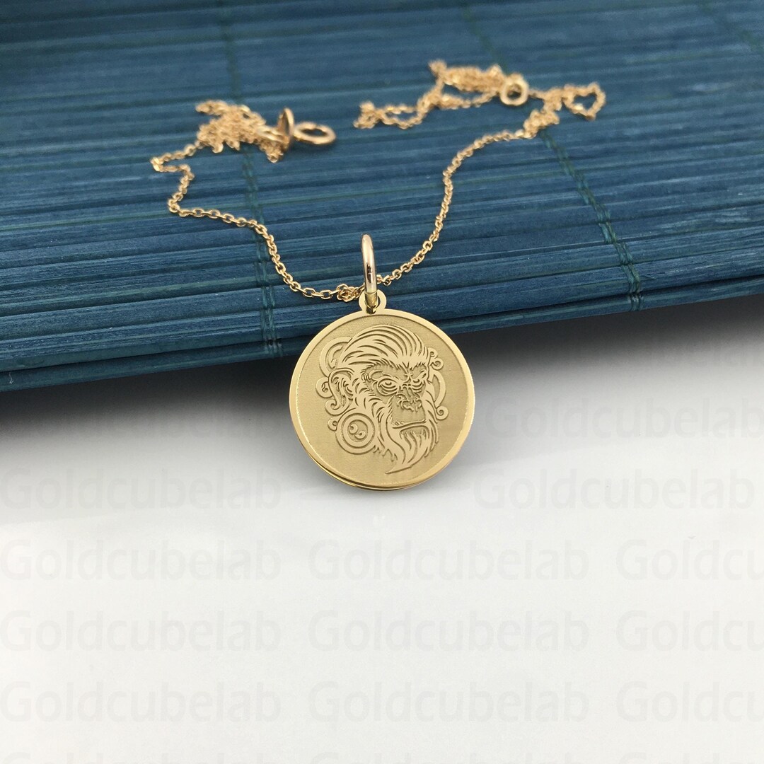 Real 14k Solid Gold Monkey Head Necklace, Personalized Monkey Pendant ...