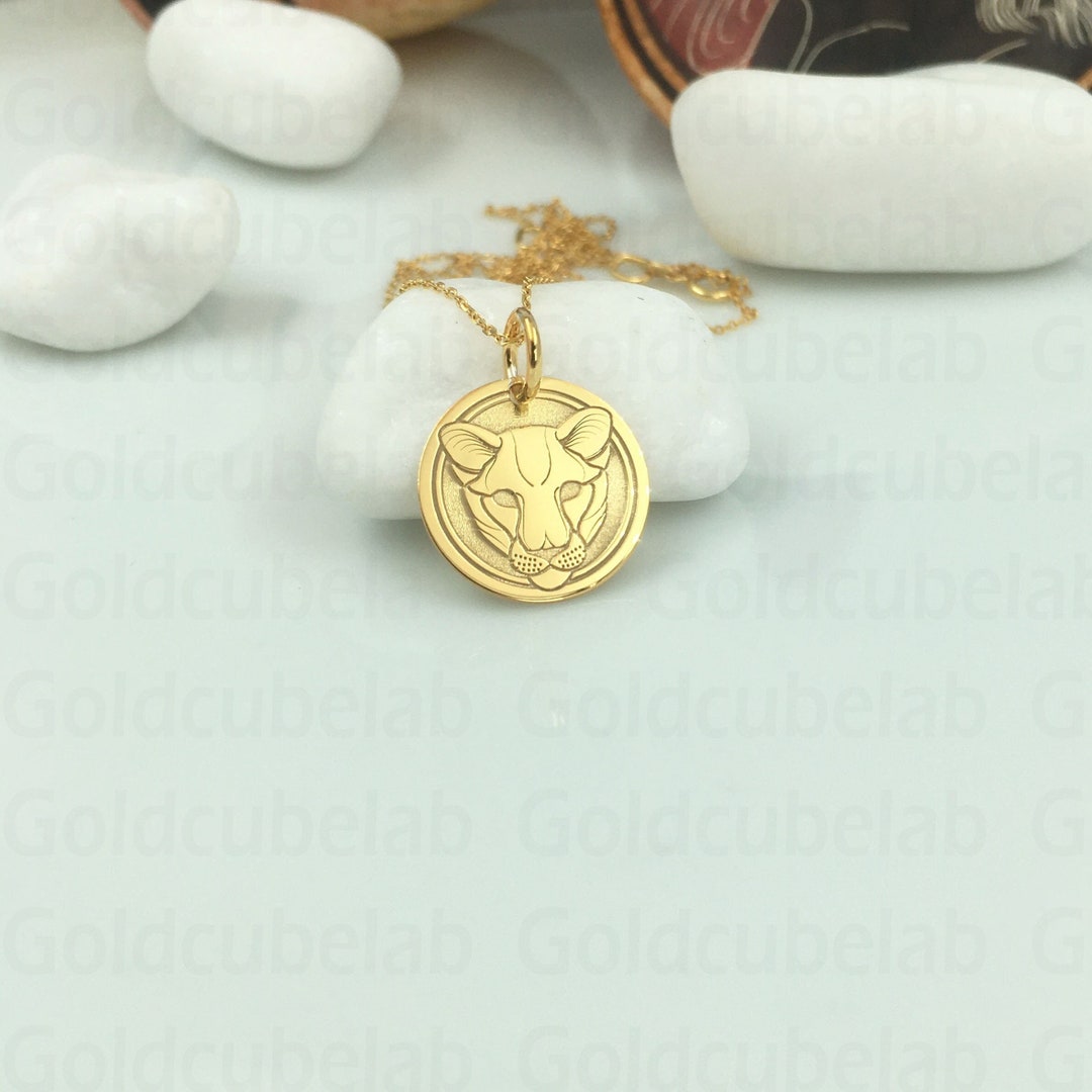 Real 14k Solid Gold Lioness Necklace, Personalized Lioness Pendant ...