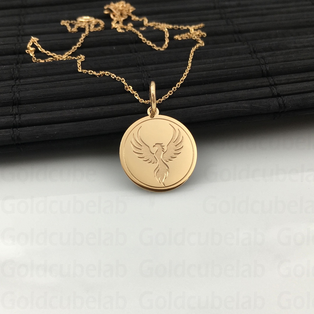 Real 14k Solid Gold Phoenix Bird Necklace, Personalized Phoenix Bird ...