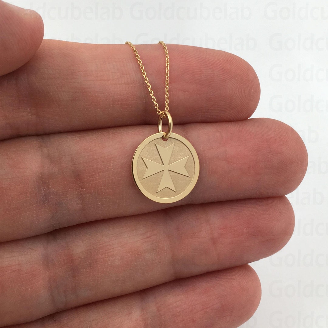 14k Solid Gold Maltese Cross Necklace, Personalized Maltese Cross ...