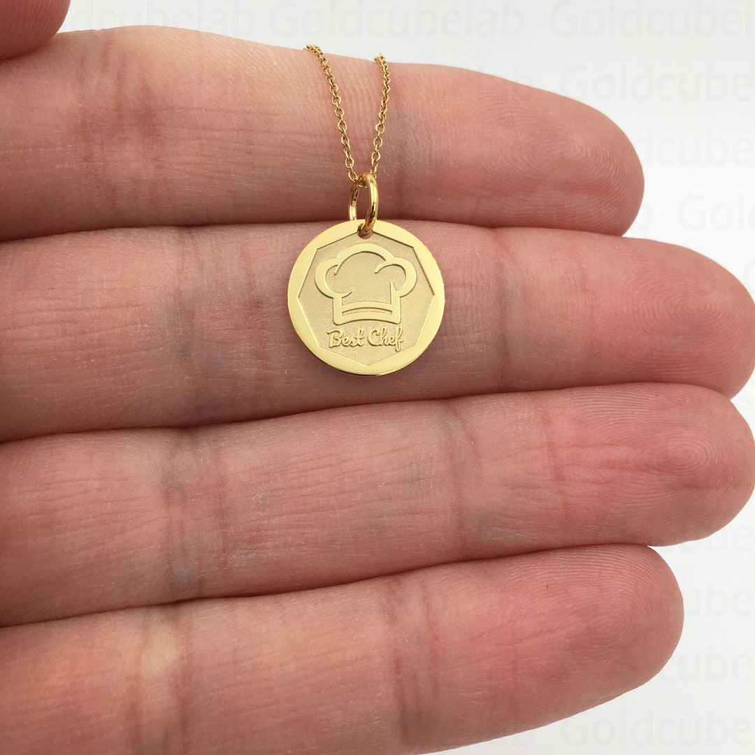 Real 14k Solid Gold Chef Hat Necklace, Personalized Chef Hat Pendant ...