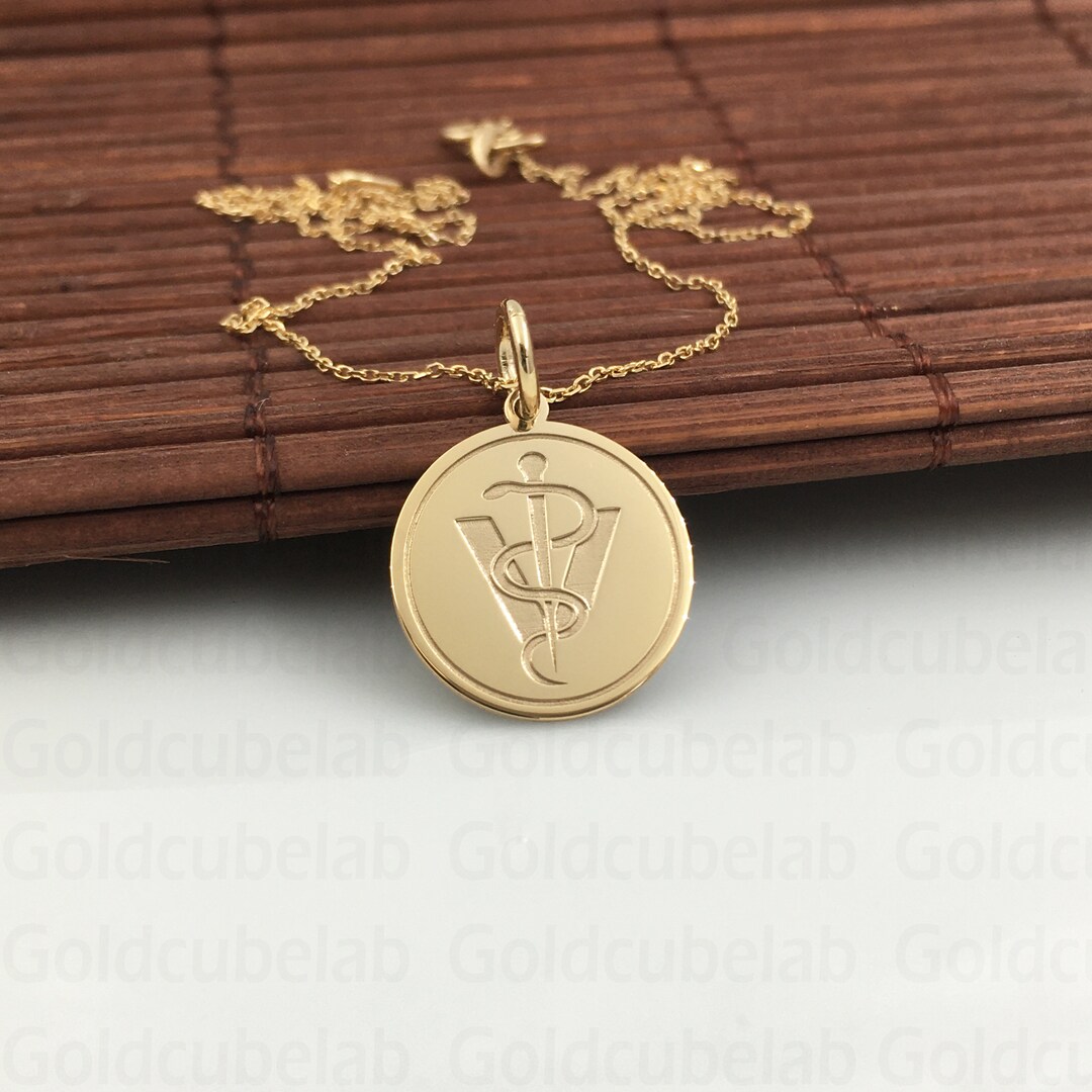 14k Solid Gold Veterinarian Symbol Necklace, Personalized Veterinarian ...