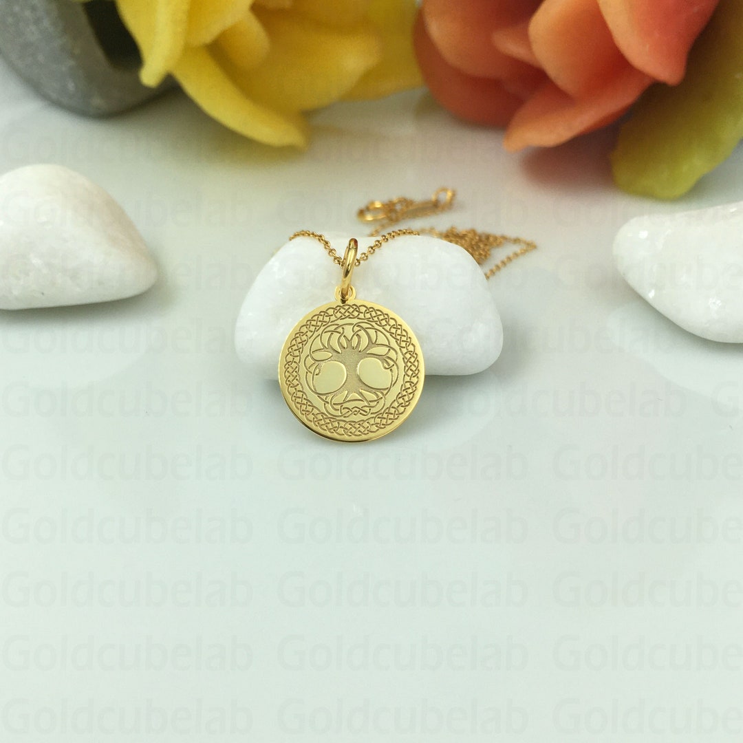 Real 14k Solid Gold Yggdrasil Necklace, Personalized Tree of Life ...